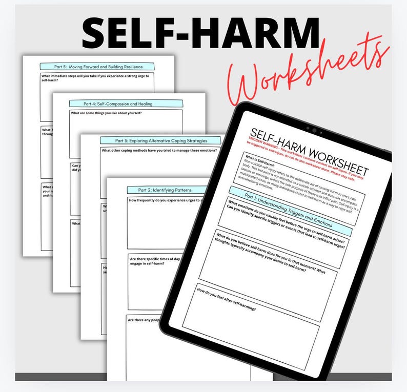 Self Harm Worksheet: Self-injury Coping, Triggers, and Support (PDF ...