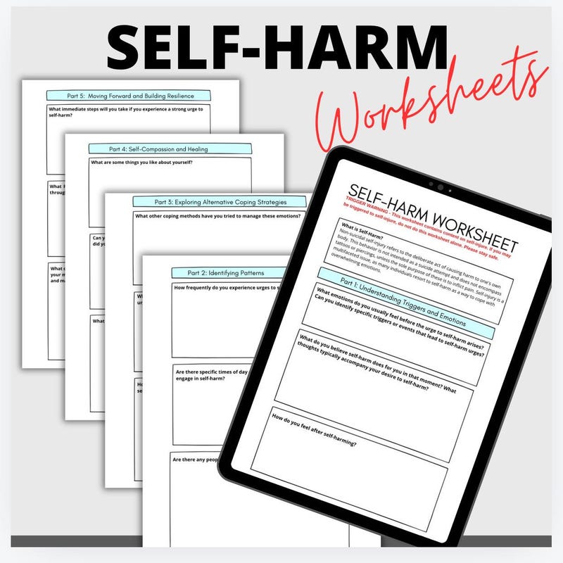 Self Harm Worksheets - Etsy