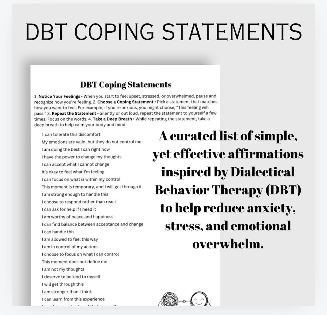 DBT Coping Statements Cheat Sheet Client Printout Self Coping Skills ...