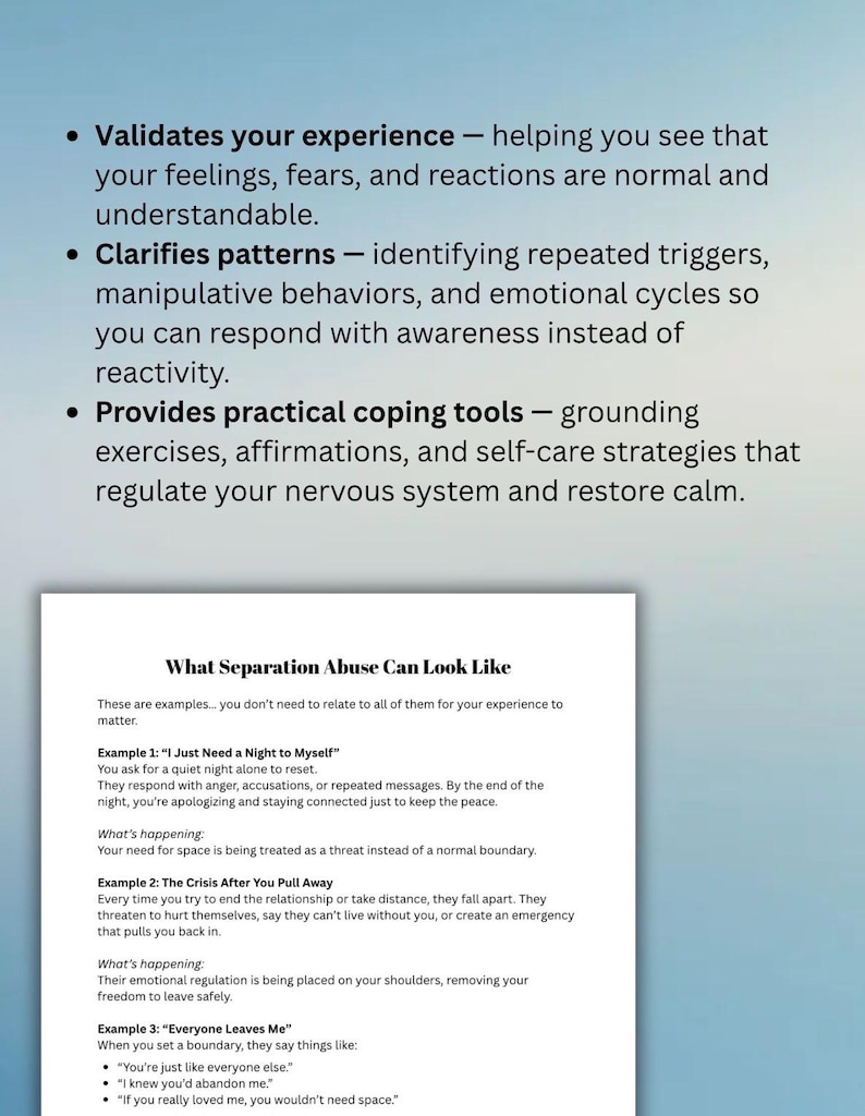 Separation Abuse Worksheet Emotional Healing, Boundary Setting & Coping ...