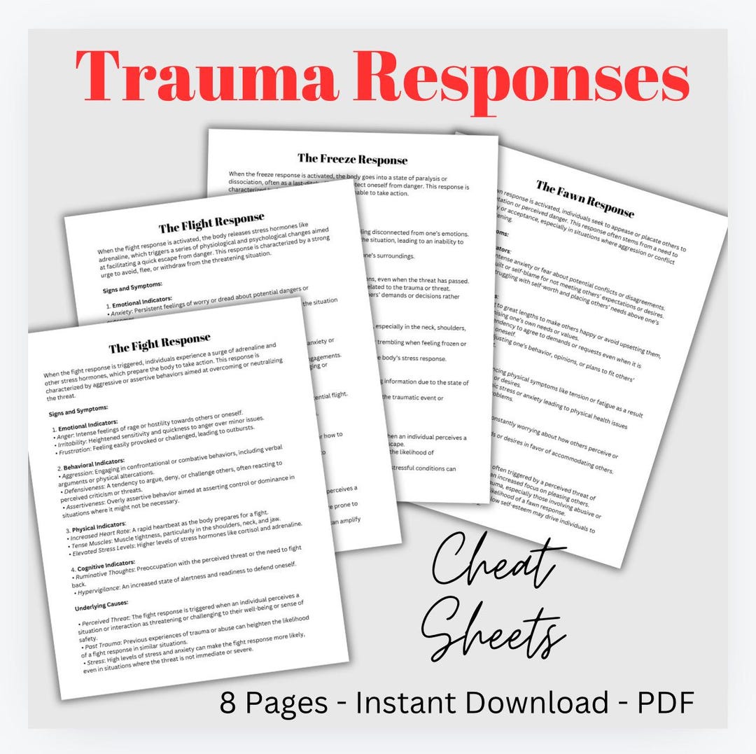 Trauma Responses Cheat Sheets Progress Notes Progress Therapy Tools ...