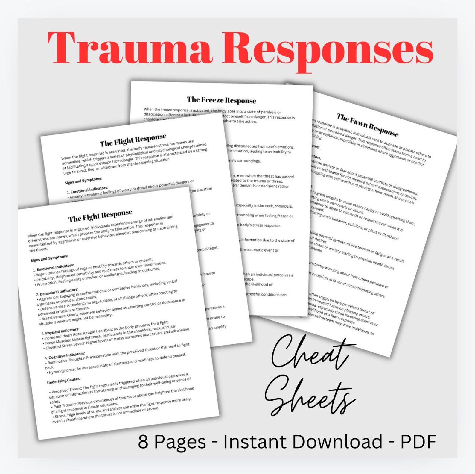 Trauma Responses Cheat Sheets Progress Notes Progress Therapy Tools ...