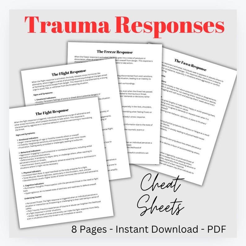 Trauma Responses Cheat Sheets Progress Notes Progress Therapy Tools ...
