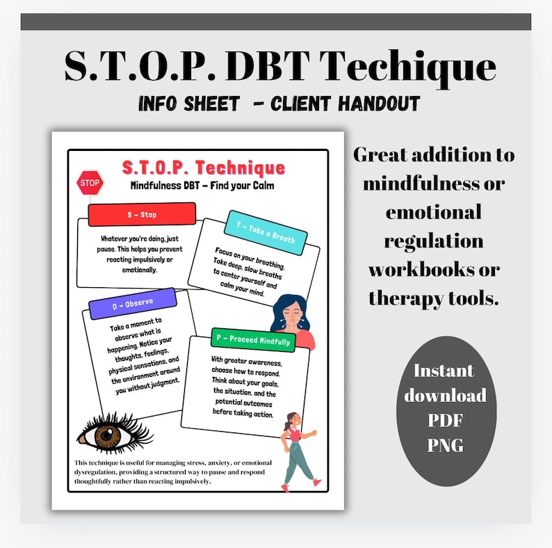 DBT Grounding Technique STOP Grounding Exercise Mindfulness Tool Social ...