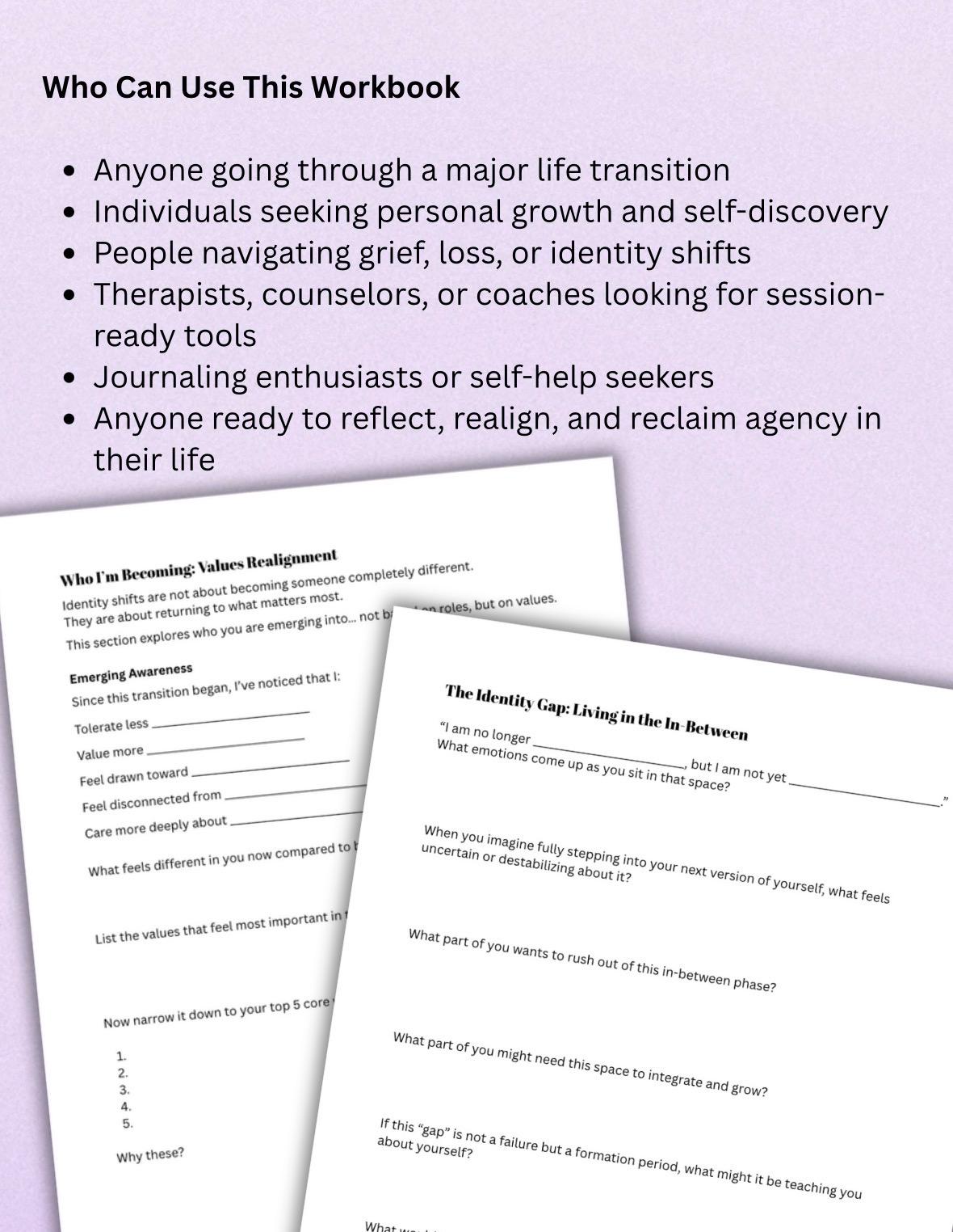 Identity Shift Workbook, Life Changes Journal, Self-discovery (PDF ...