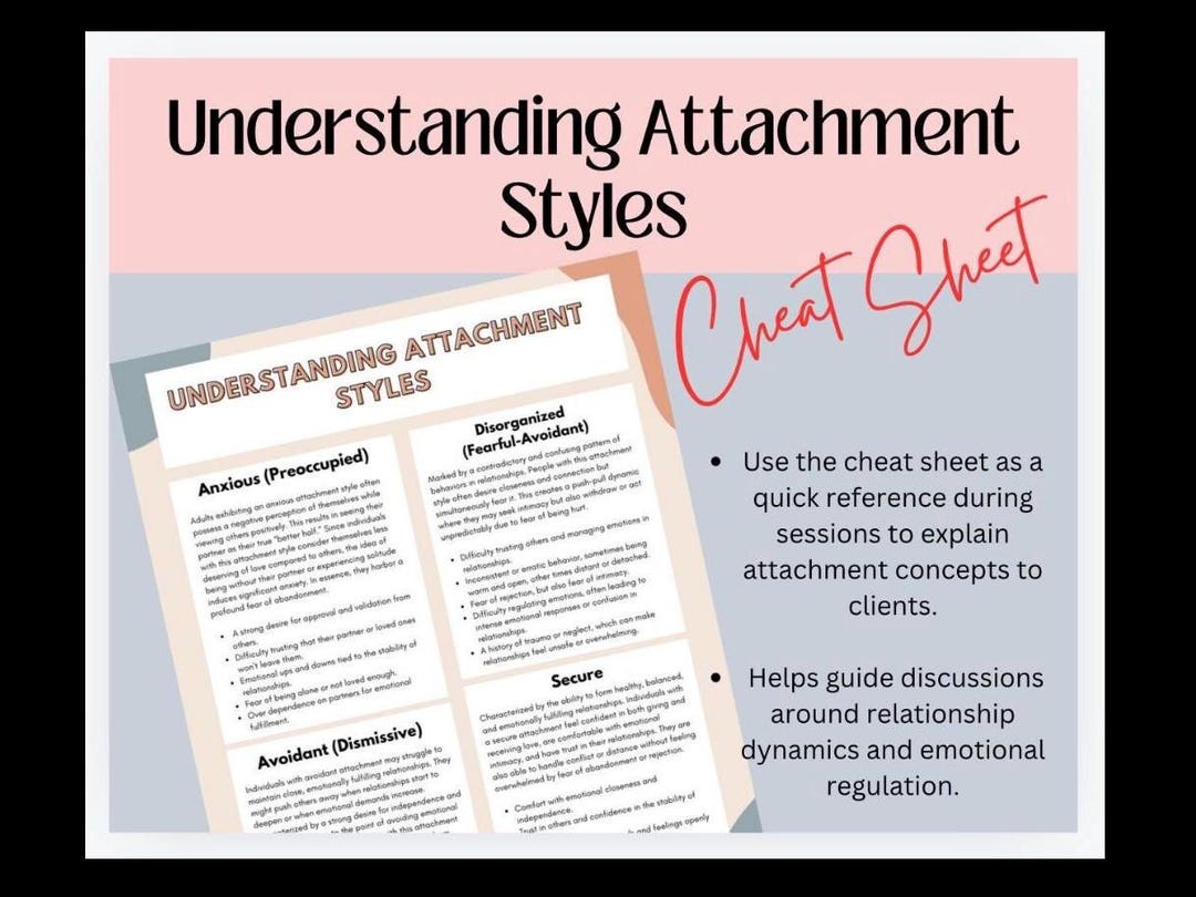 Understanding Attachment Styles Cheat Sheet Attachment Theory Handout ...