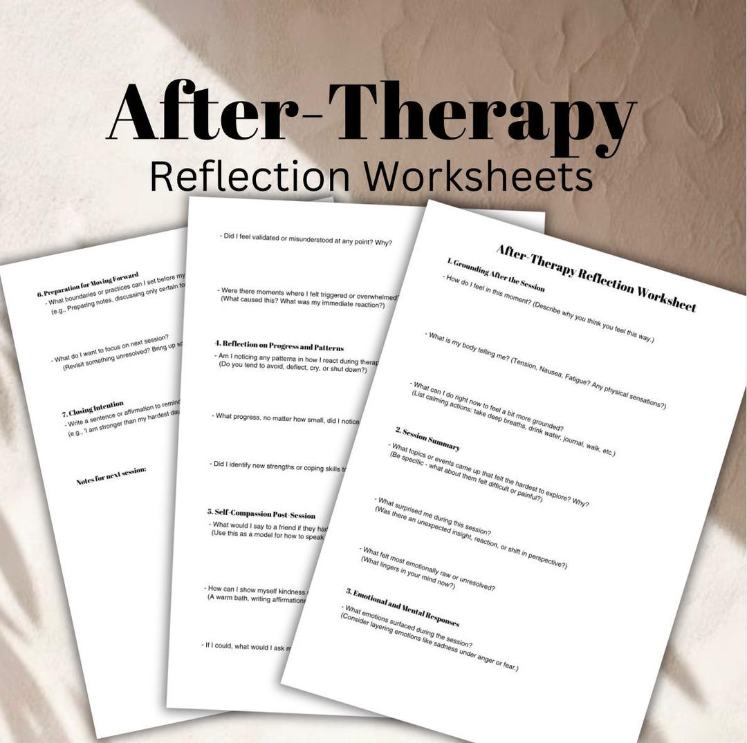After Therapy Session Reflection Worksheet: Emotional Processing (PDF ...