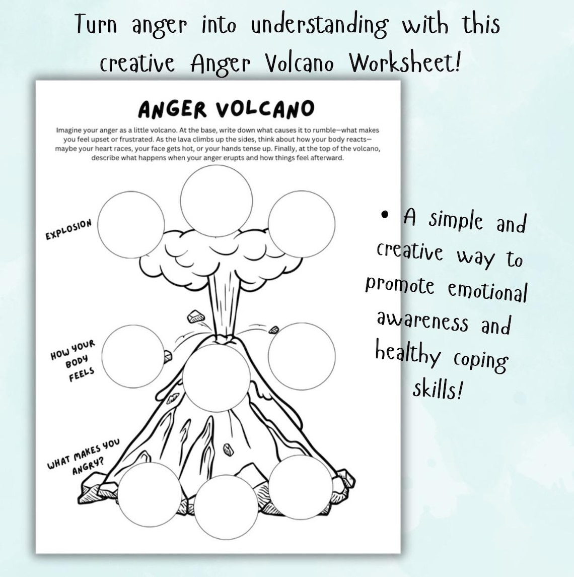 Anger Volcano Worksheet: Emotional Regulation Tool (PDF) - Etsy