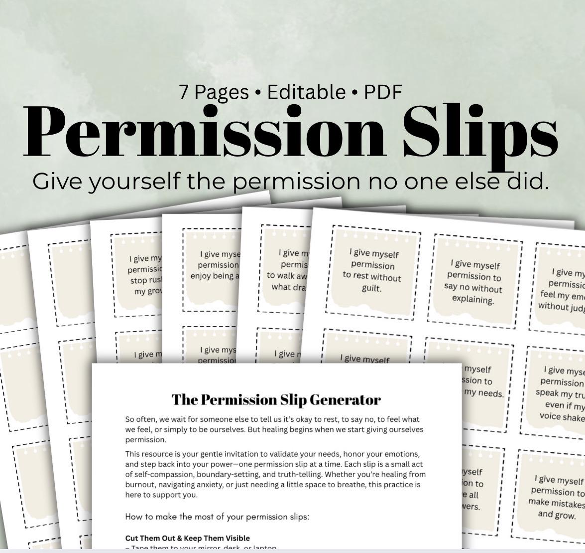 Permission Slip Generator Printable Mental Health Affirmations Self ...