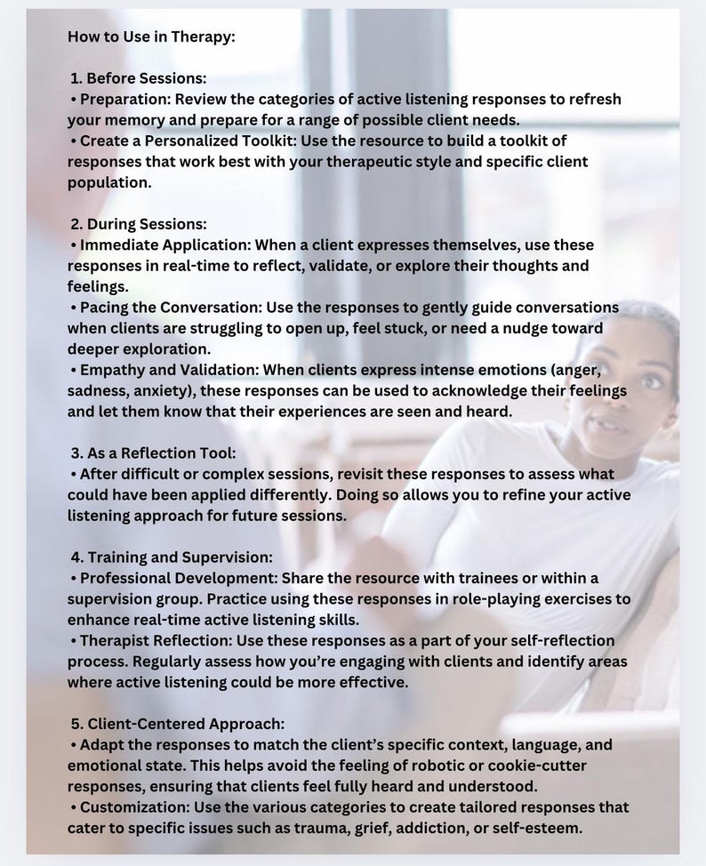 Active Listening Responses for Therapists: Communication Toolkit ...