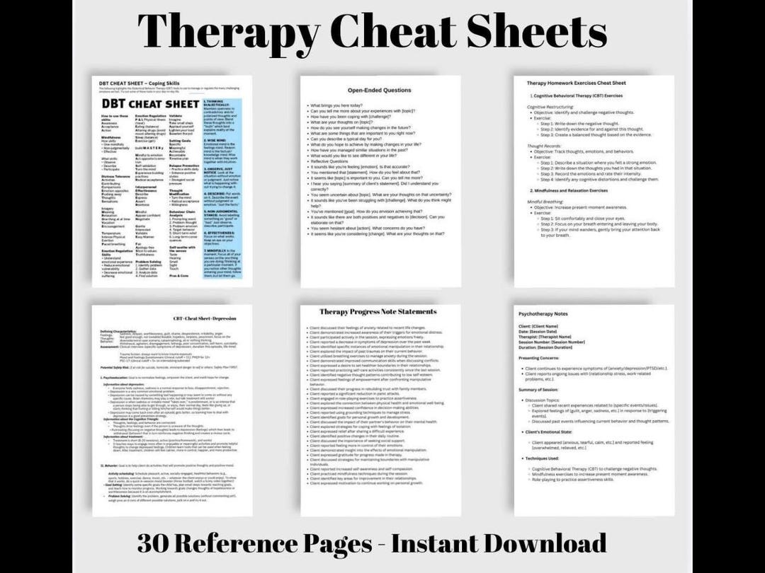 Therapy Cheat Sheets Therapy Session Scripts Therapy Progress Notes ...