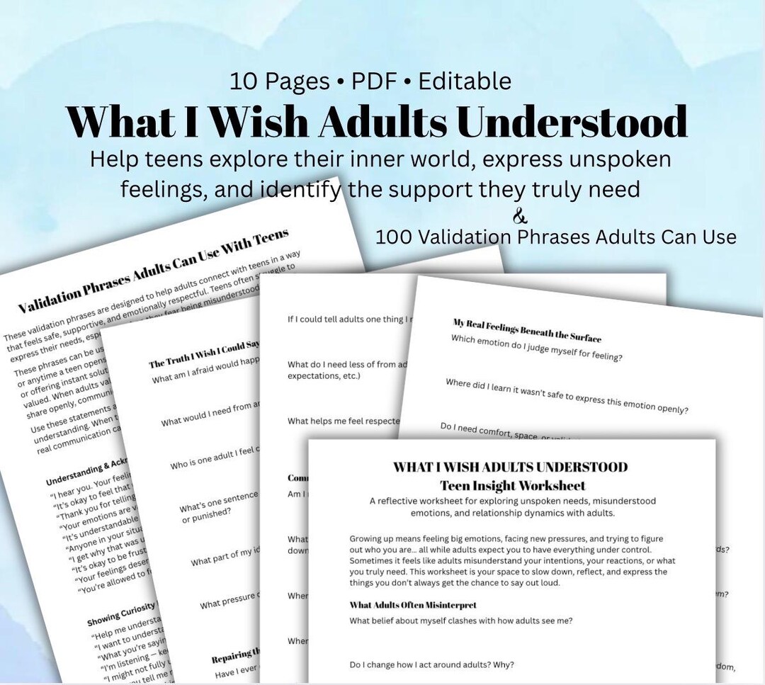 Teen Worksheet: Parenting Teens Communication Mental Health (printable ...
