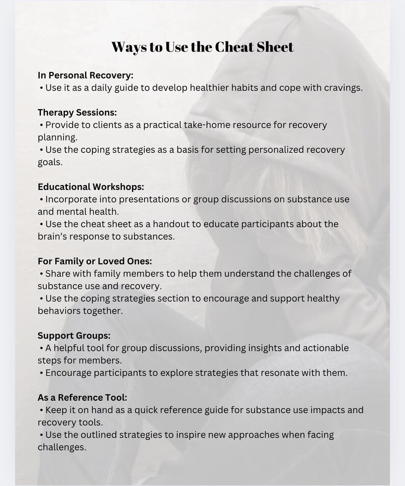 Substance Use and Effects Cheat Sheet Addiction Reference Guide Coping ...