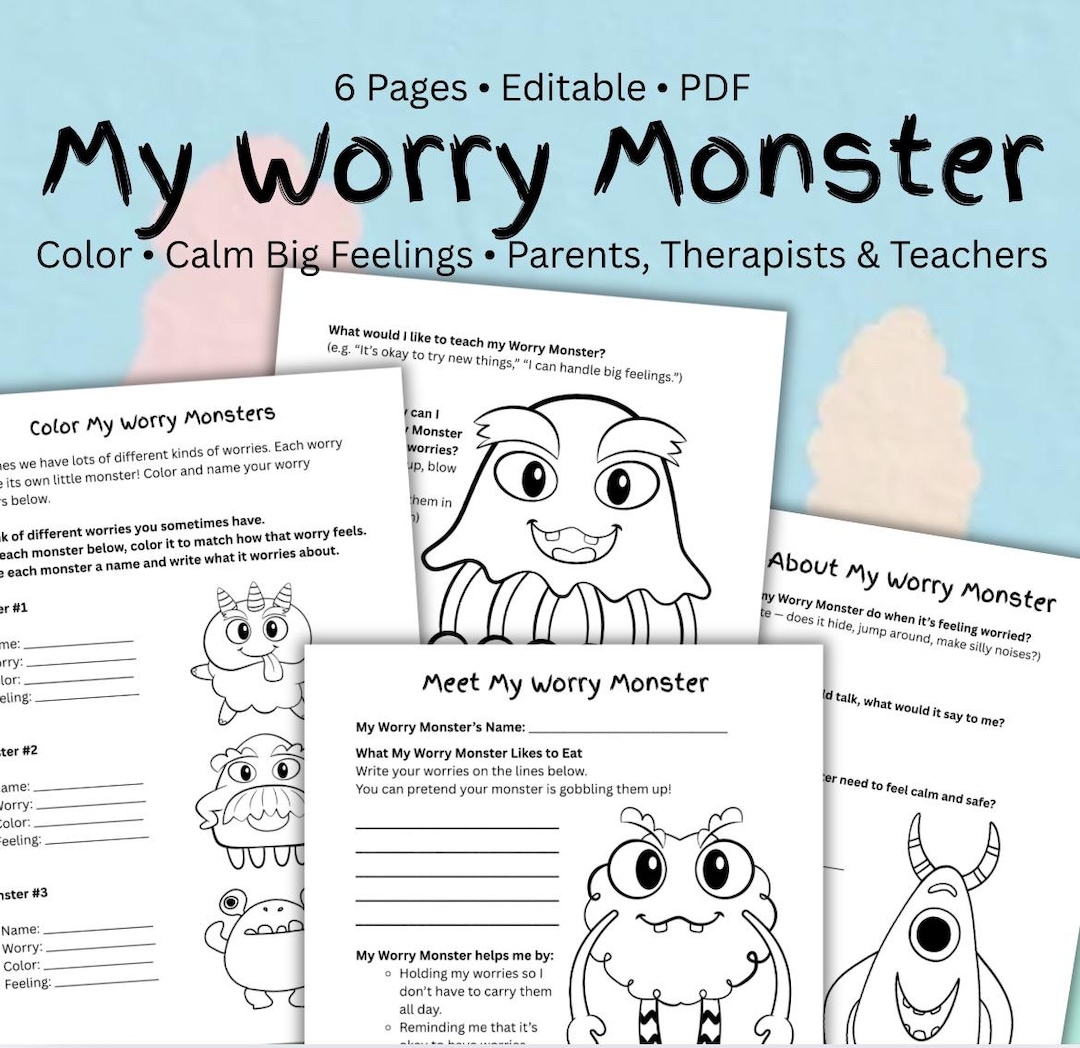 Worry Monster Worksheet Pack Fun Anxiety & Emotion Regulation Activity ...