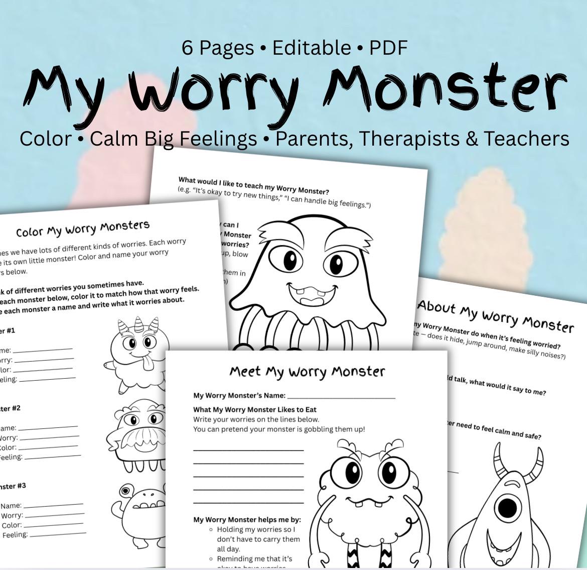 Worry Monster Activity Pack: Kids Anxiety & Emotion Regulation (PDF ...