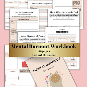 Burnout Worksheets Prevention Self Care Workbook for Mental Wellness ...