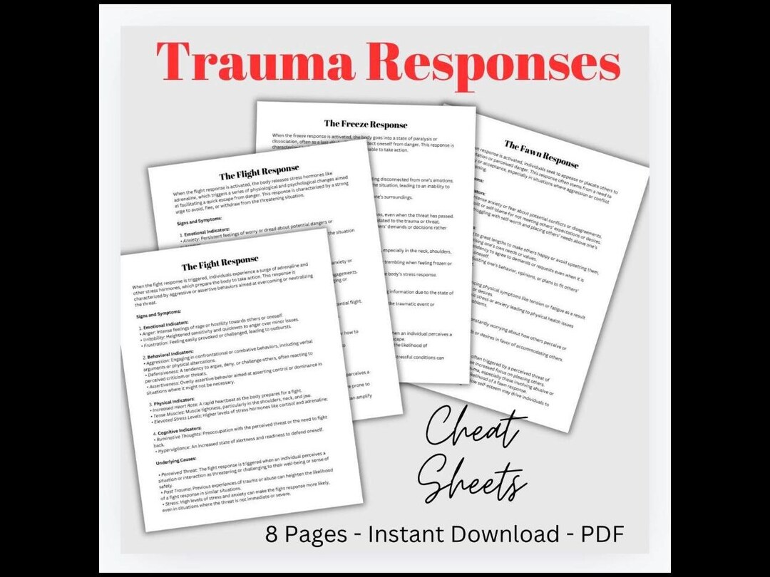 Trauma Responses Cheat Sheets Progress Notes Progress Therapy Tools ...
