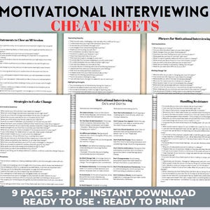 Motivational Interviewing Cheat Sheets for MI Therapist Manage Client ...