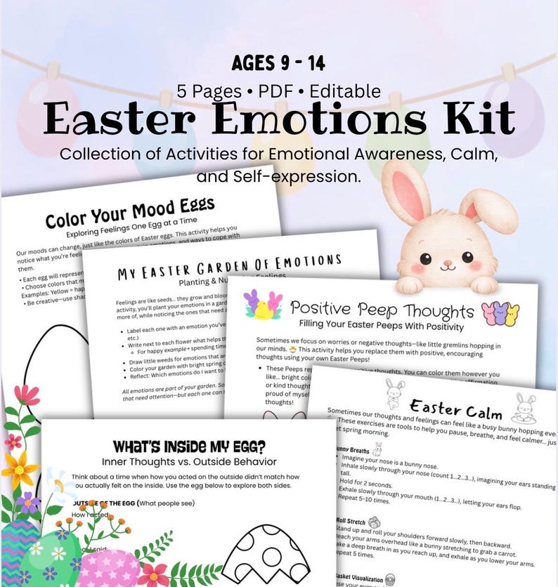 Easter Emotions Kit: Printable Mental Health Worksheets for Kids (ages ...