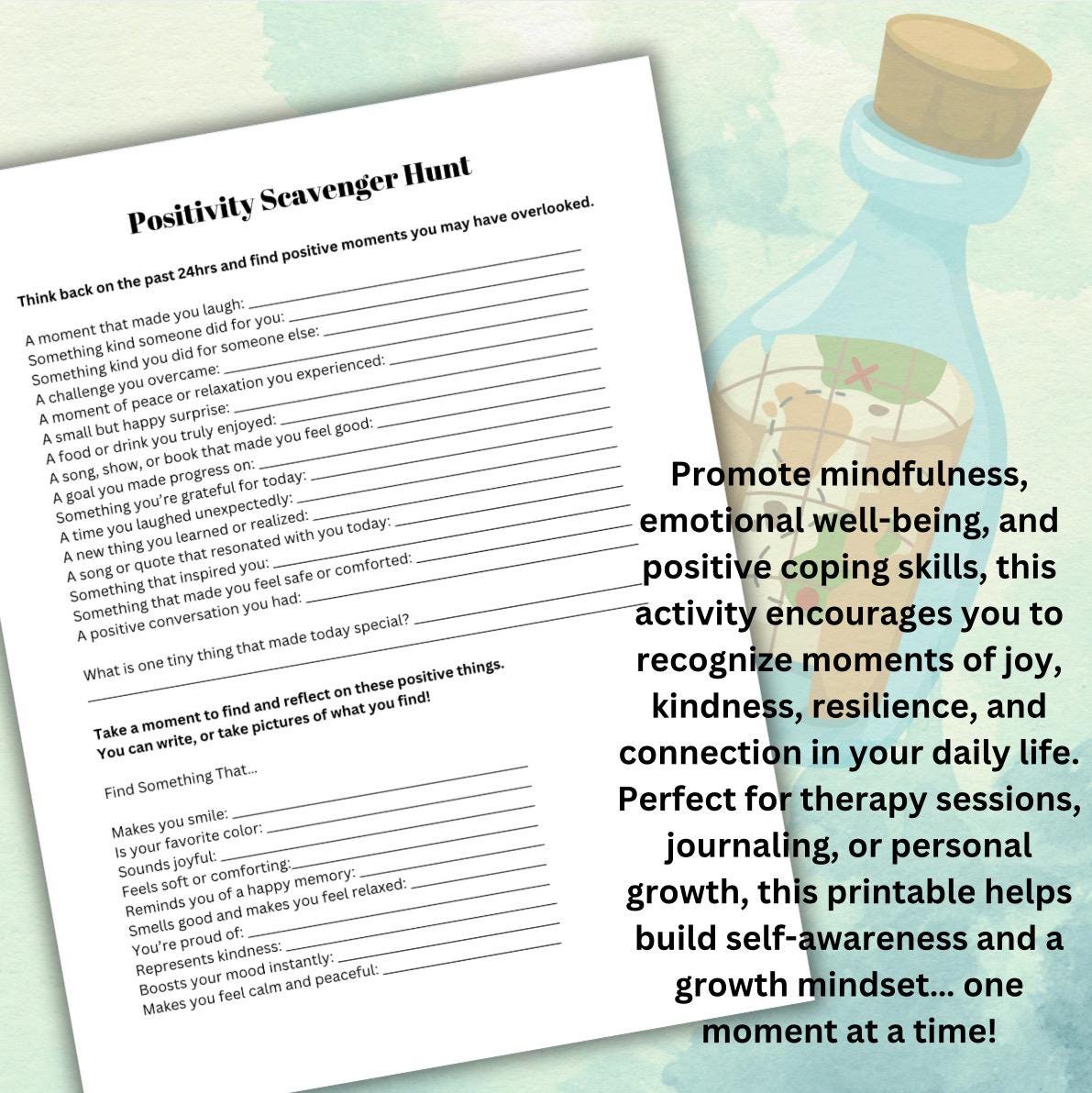 Mindfulness Scavenger Hunt Reflection Activity Positivity Therapy ...