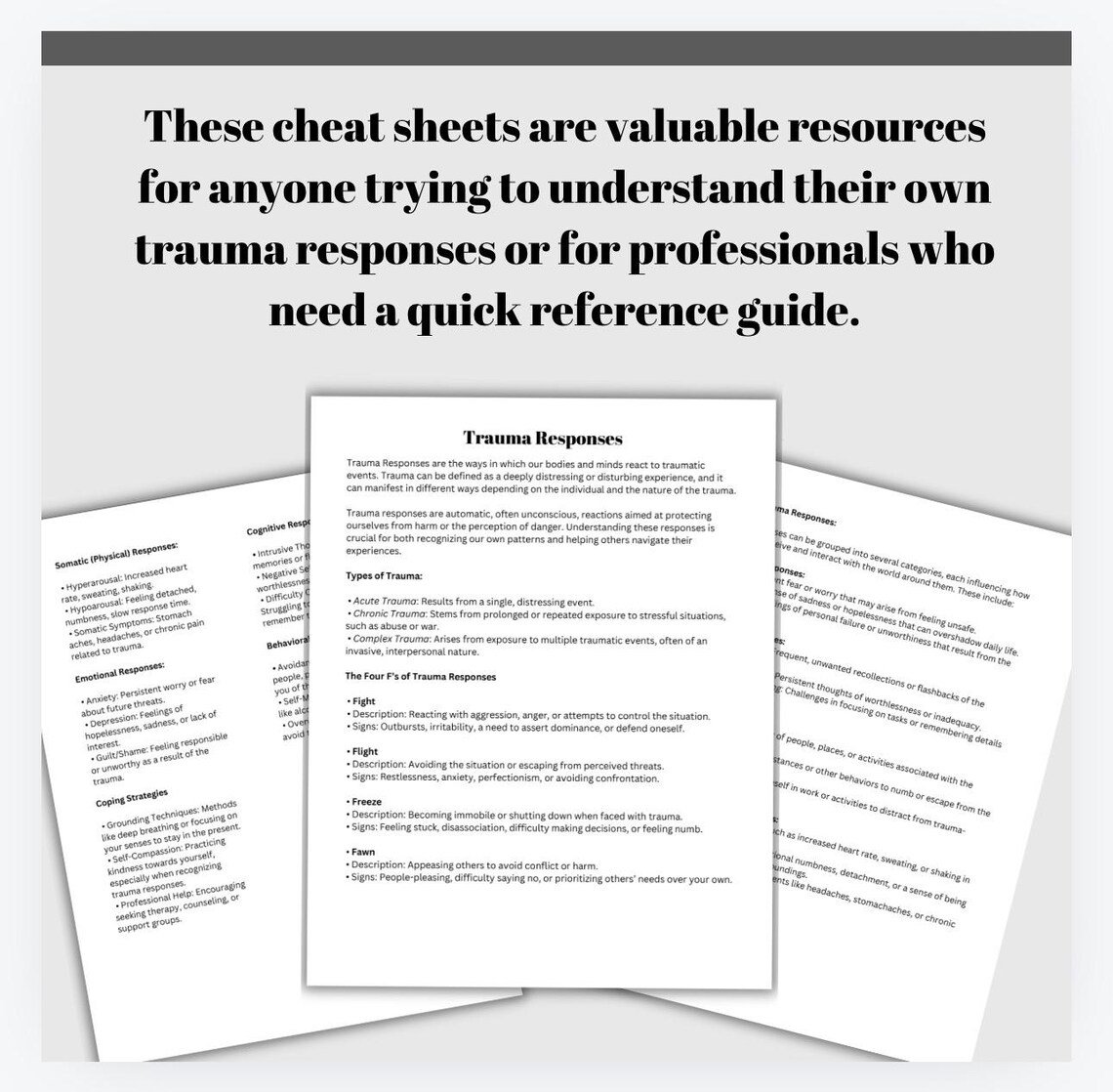 Trauma Responses Cheat Sheets Progress Notes Progress Therapy Tools ...