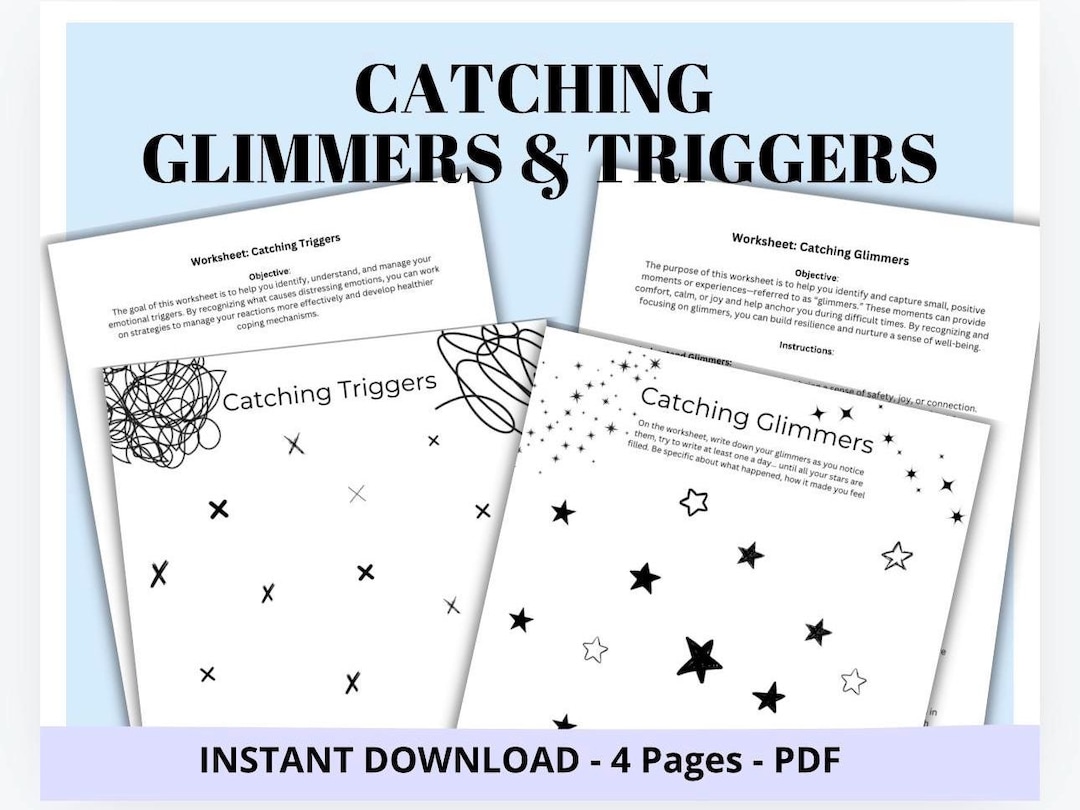Catching Glimmers and Triggers Worksheet Therapy Handout Emotional ...