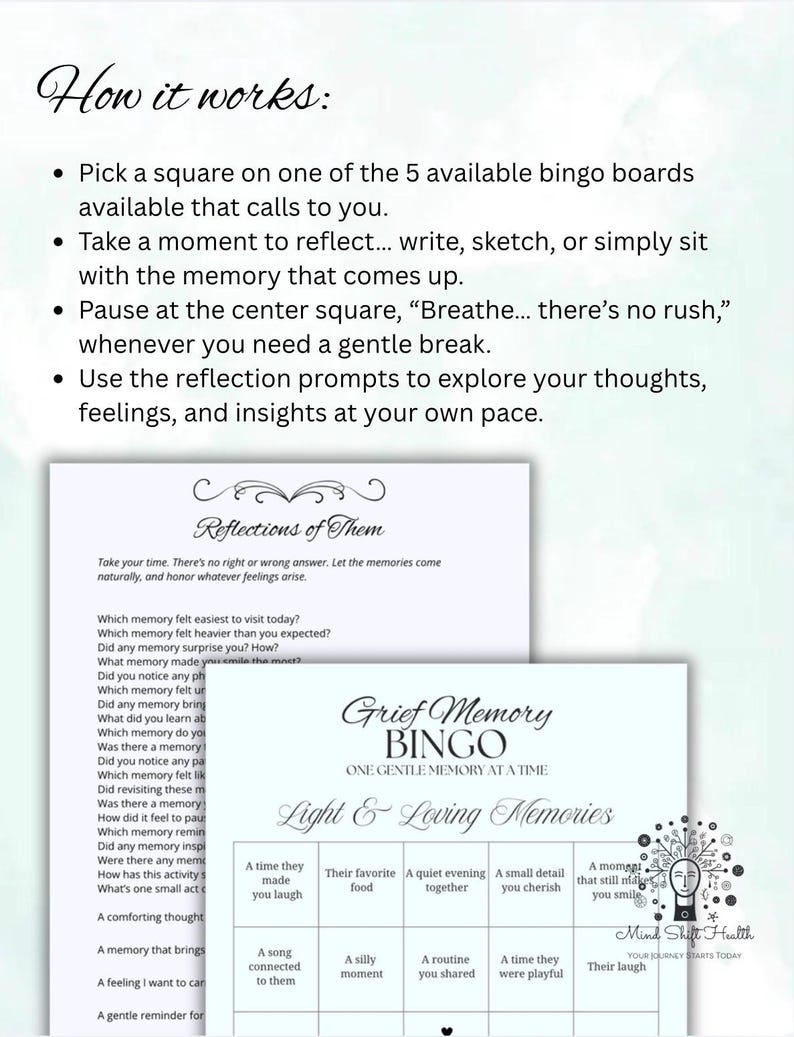 Grief Memory Bingo – Bereavement Reflection Activity (PDF Editable) - Etsy