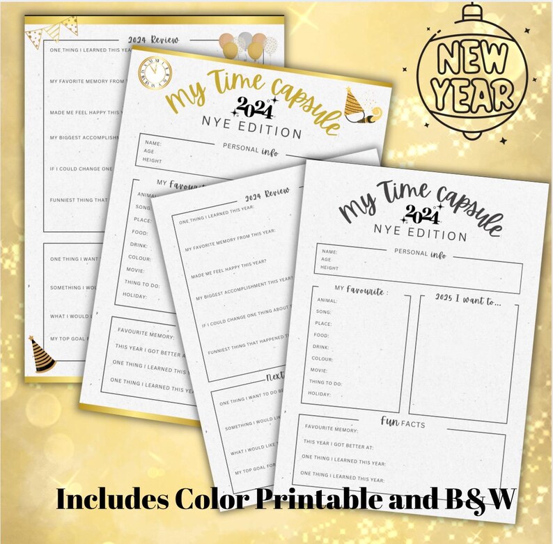 Kids New Year Time Capsule Worksheet: NYE Activity (PDF Download) - Etsy