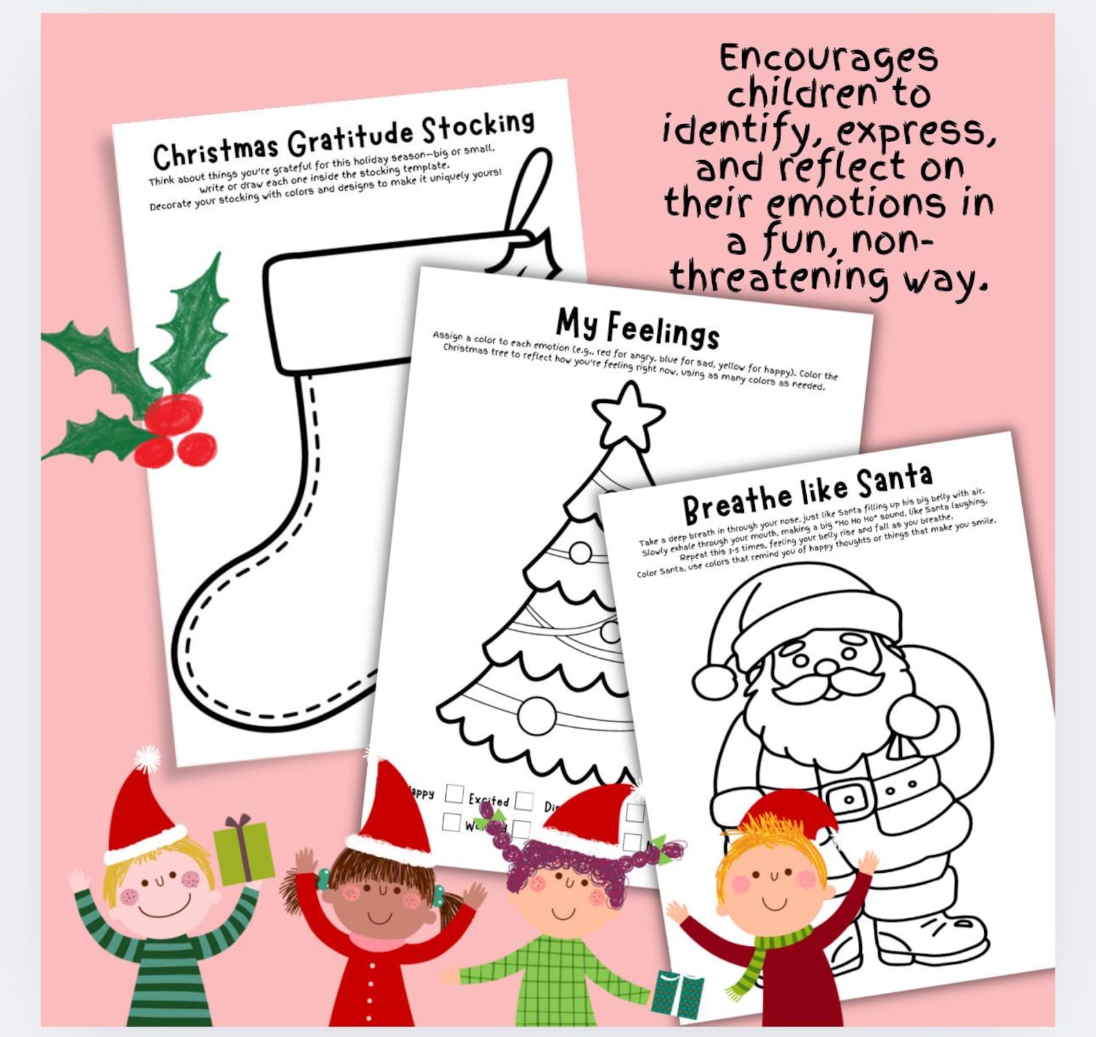 Kids Christmas Therapy Worksheets: Emotional Check-in Activities ...