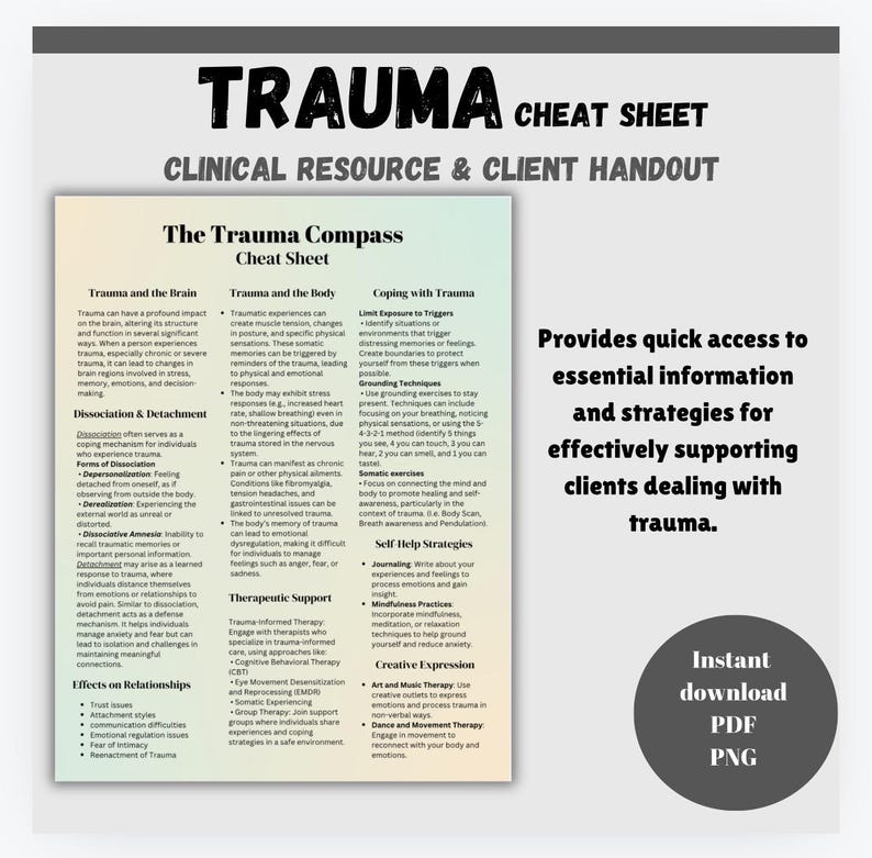 Trauma Cheat Sheet Understanding Trauma and the Body PTSD Recovery ...