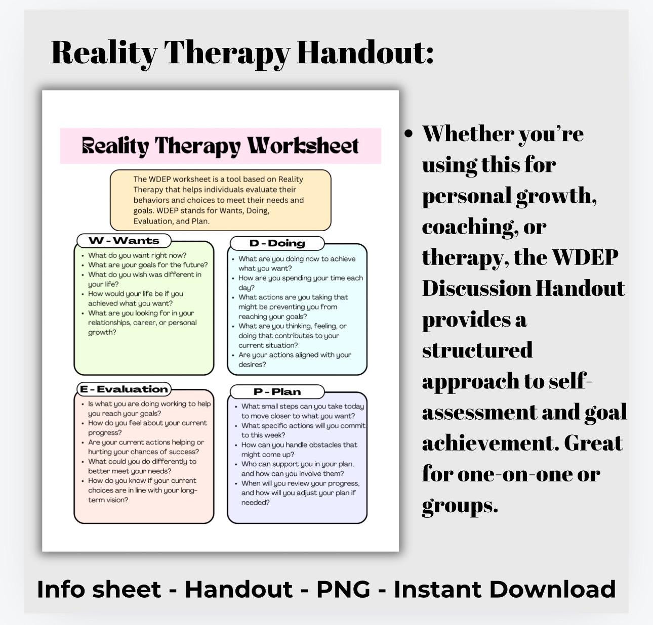 Reality Therapy Worksheet: WDEP Self-reflection Tool (digital Download ...