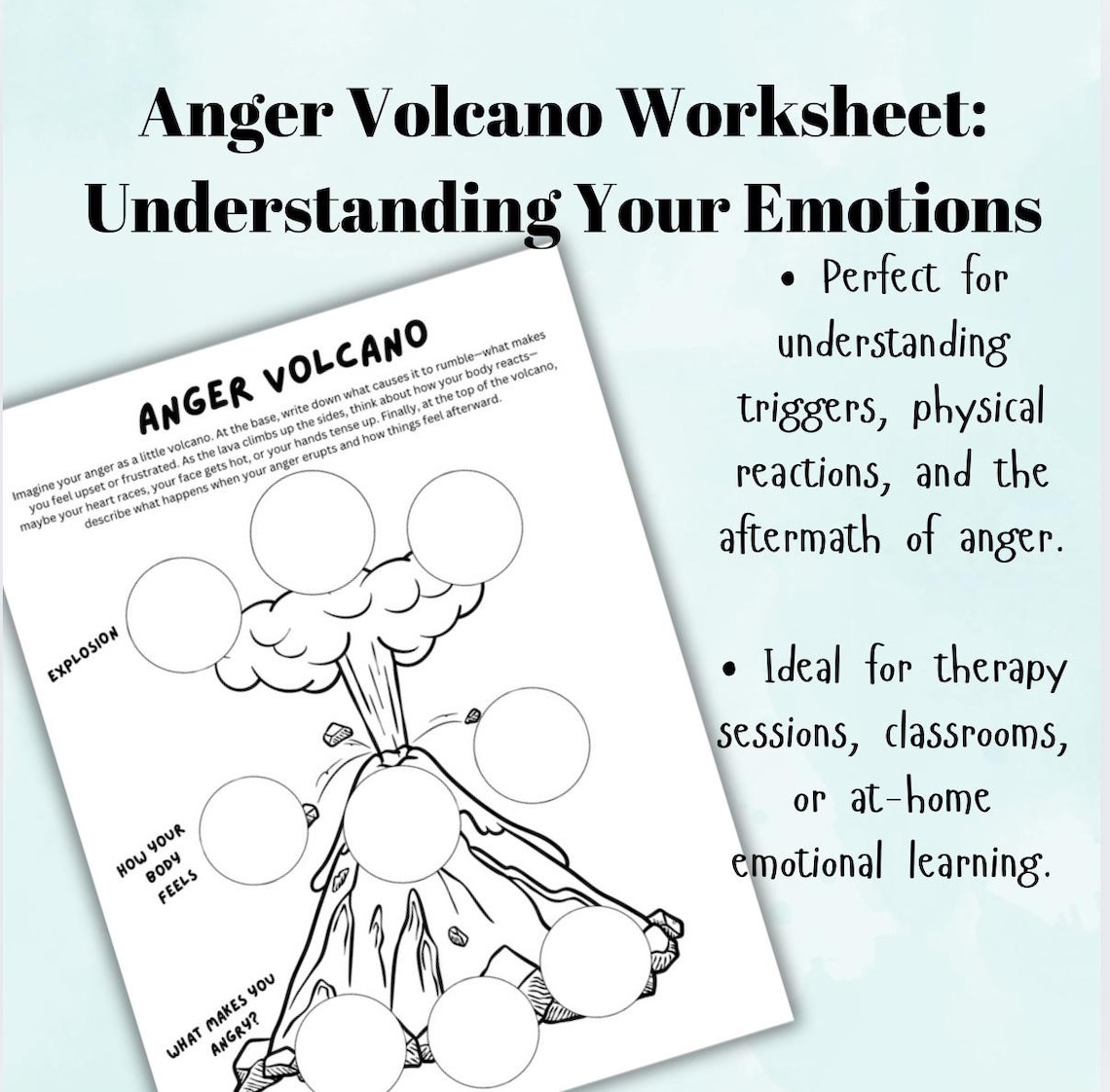 Anger Volcano Worksheet: Emotional Regulation Tool (PDF) - Etsy