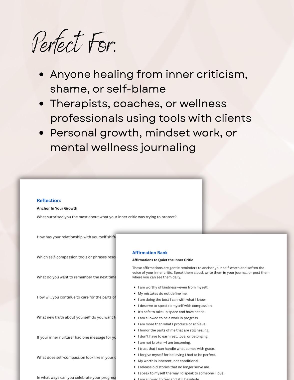 Self-compassion Journal Prompts: Healing Inner Critic Worksheet (PDF ...