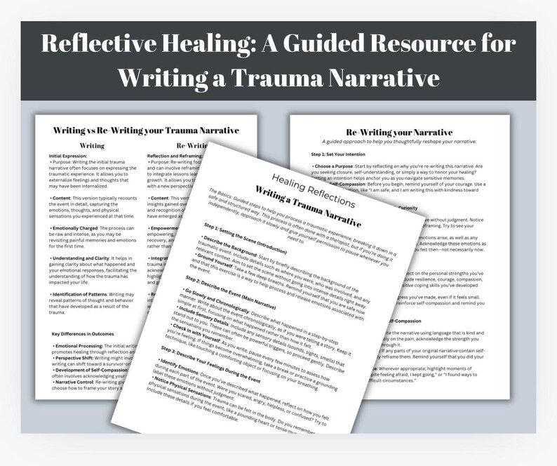 Writing a Trauma Narrative Therapy Guide, Self Reflection Workbook (PDF ...