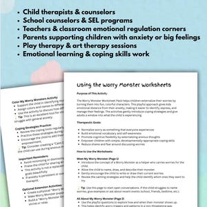 Worry Monster Activity Pack: Kids Anxiety & Emotion Regulation (PDF ...