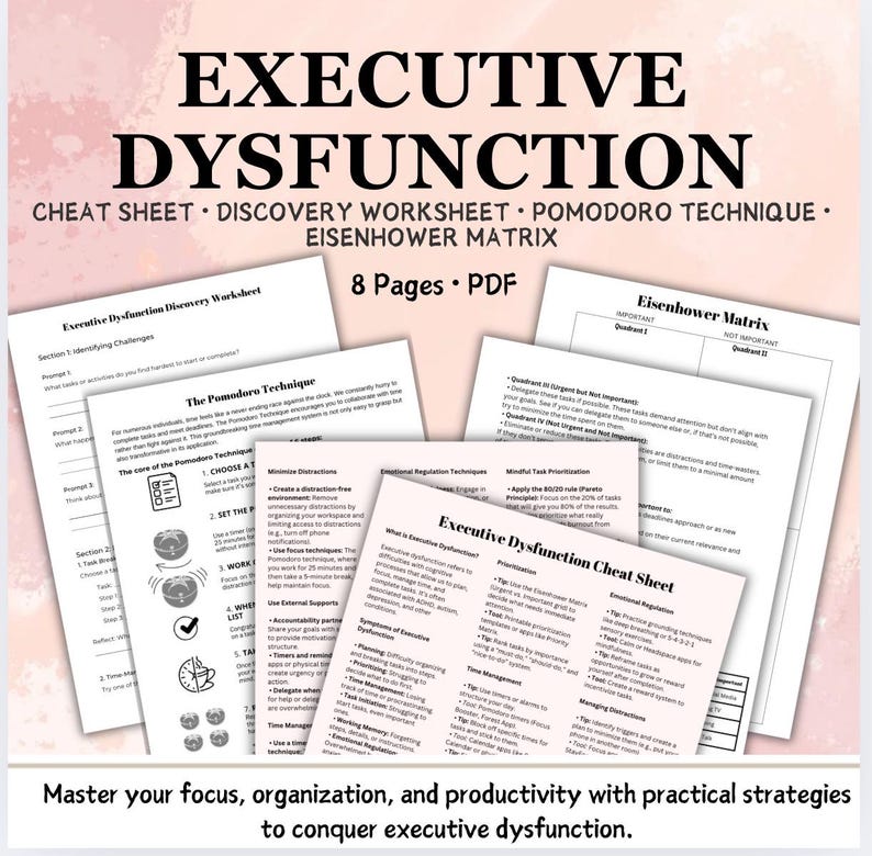 Executive Function Dysfunction Cheat Sheet Regulate Thoughts & Behaviors ADHD Tool - Etsy