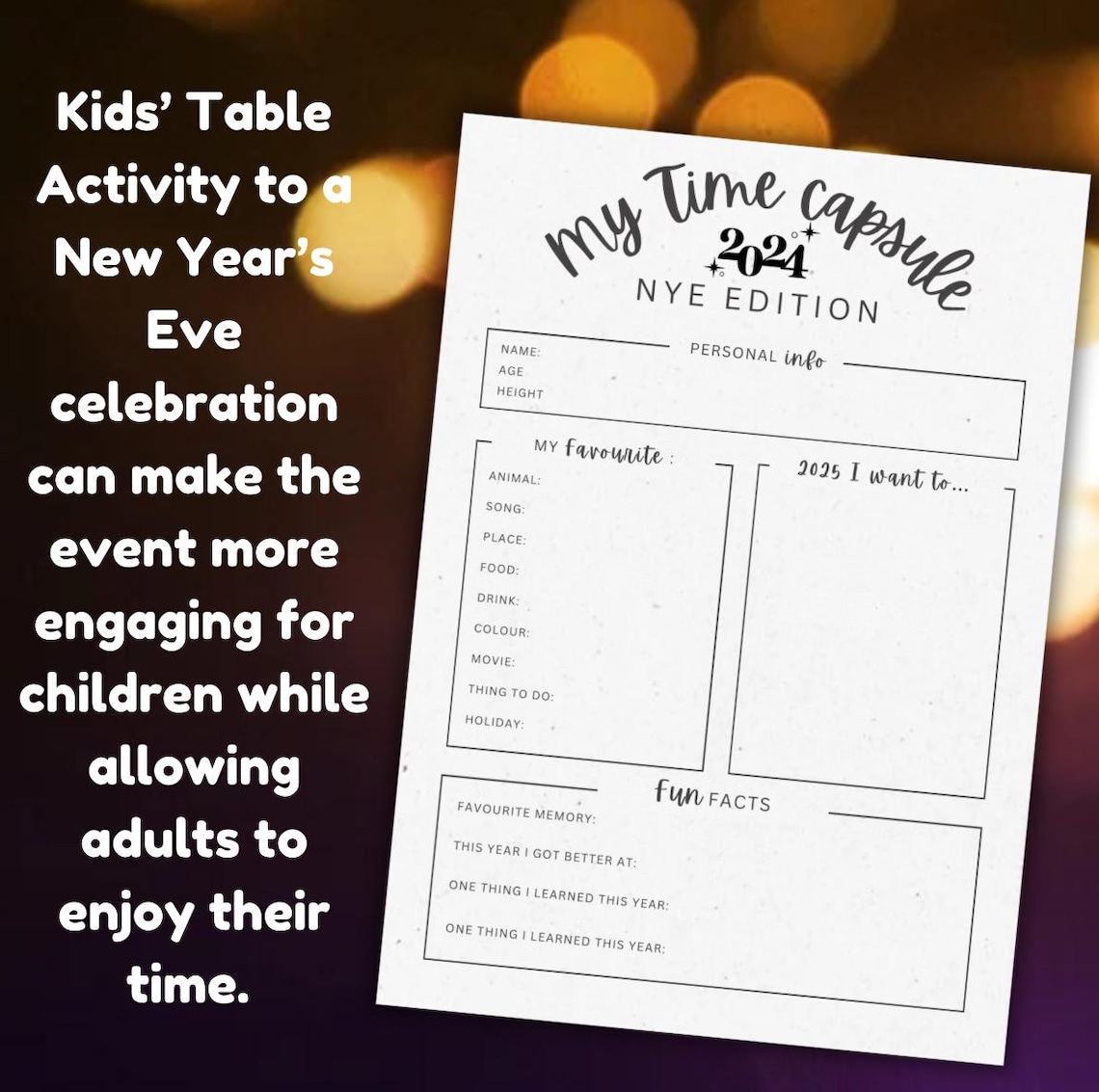 Kids New Year Time Capsule Worksheet: NYE Activity (PDF Download) - Etsy