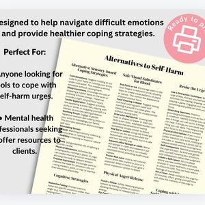 Self Harm Alternatives Worksheet Self Harm Journal Prompts Therapist ...
