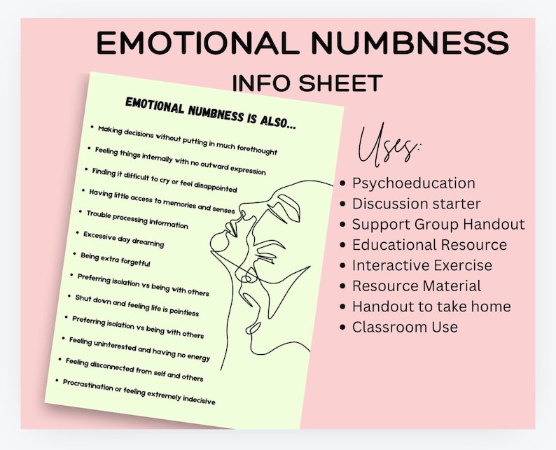 Emotional Numbness Handout, Therapy Toolkit (PDF, PNG) - Etsy