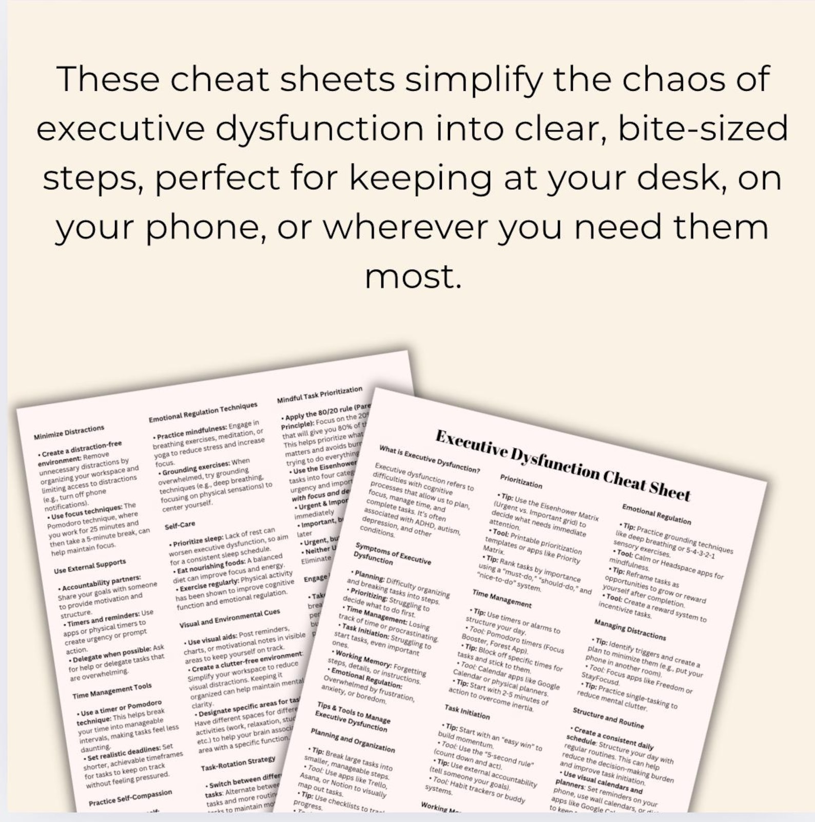 Executive Function Dysfunction Cheat Sheet Regulate Thoughts & Behaviors ADHD Tool - Etsy