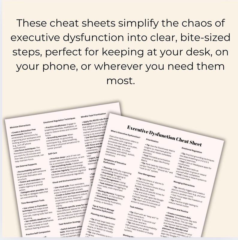 Executive Function Dysfunction Cheat Sheet Regulate Thoughts ...