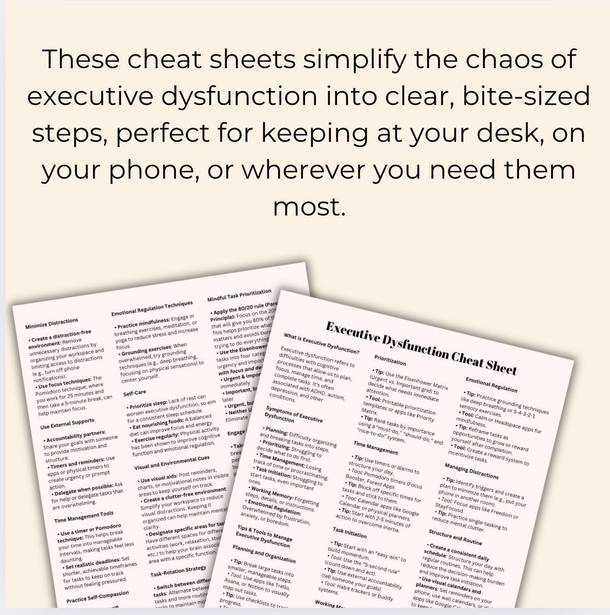 Executive Function Dysfunction Cheat Sheet Regulate Thoughts & Behaviors ADHD Tool - Etsy