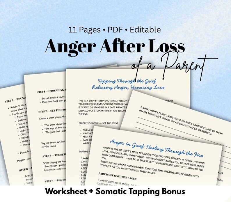 Anger After Loss Worksheet, Grief Journal, Somatic Tapping Losing a ...
