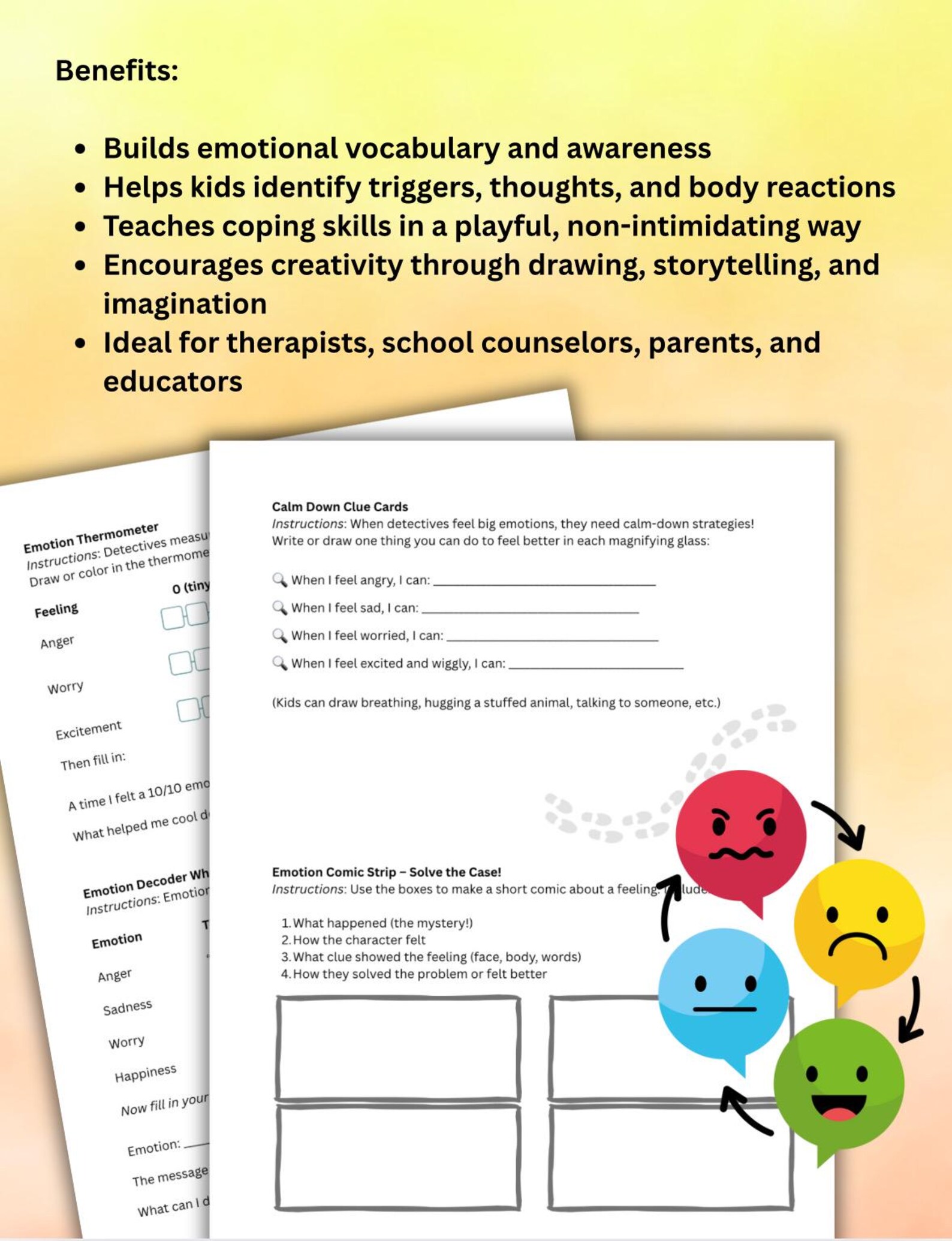 Emotion Detective Worksheet: Fun Therapy Tool for Kids (PDF) - Etsy