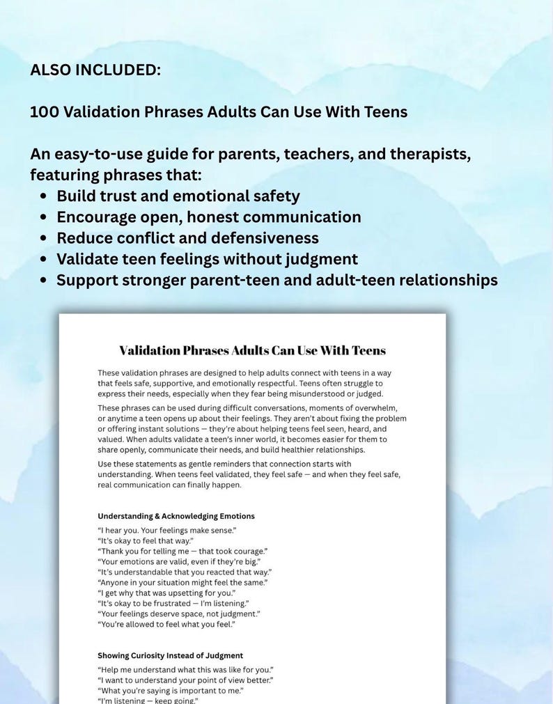 Teen Worksheet: Parenting Teens Communication Mental Health (printable ...