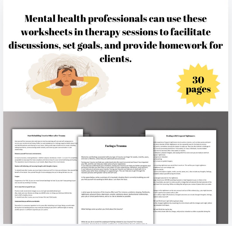 Trauma Worksheets and PTSD Workbook CBT Printable Exercises Coping ...