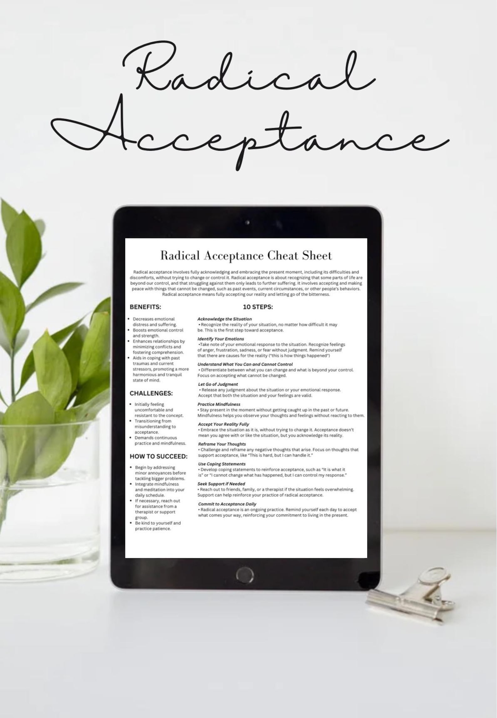 Radical Acceptance Cheat Sheet DBT Dialectical Behavioral Therapy ...