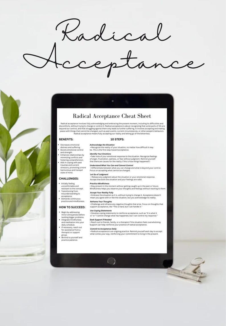 Radical Acceptance Cheat Sheet DBT Dialectical Behavioral Therapy ...
