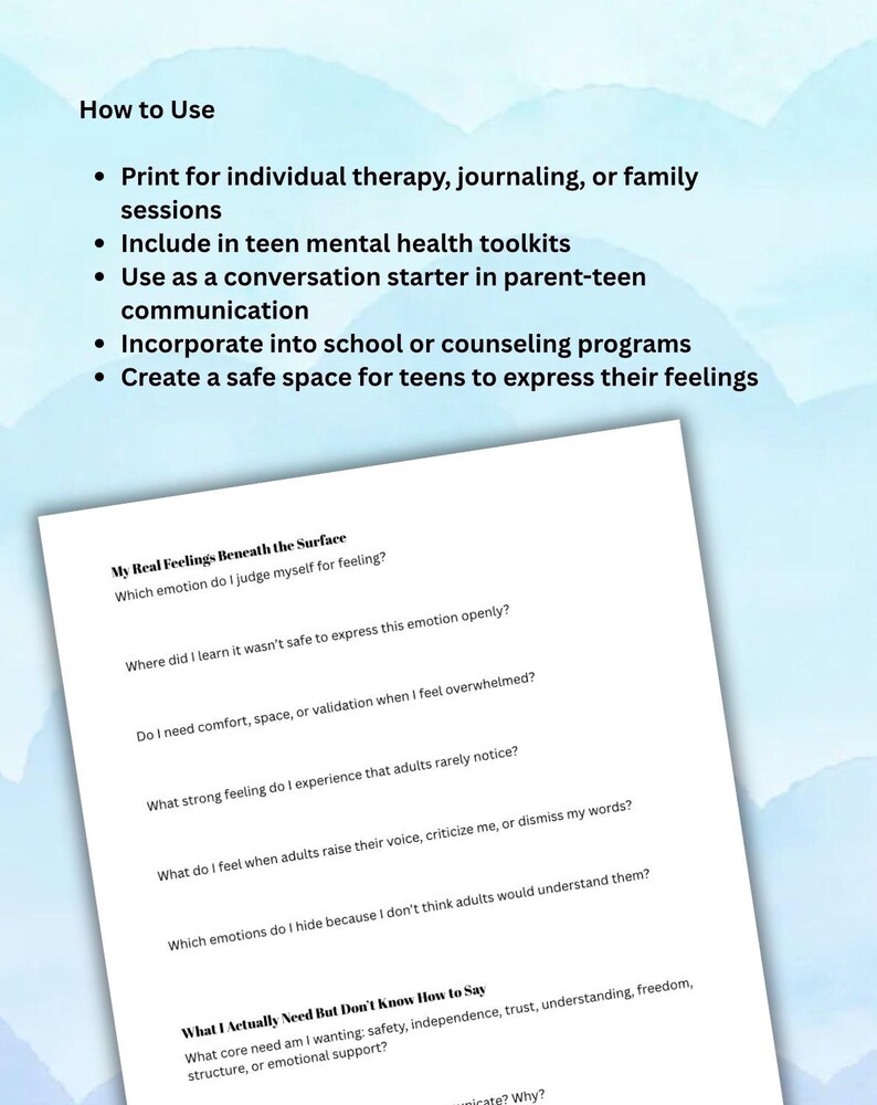 Teen Worksheet: Parenting Teens Communication Mental Health (printable ...