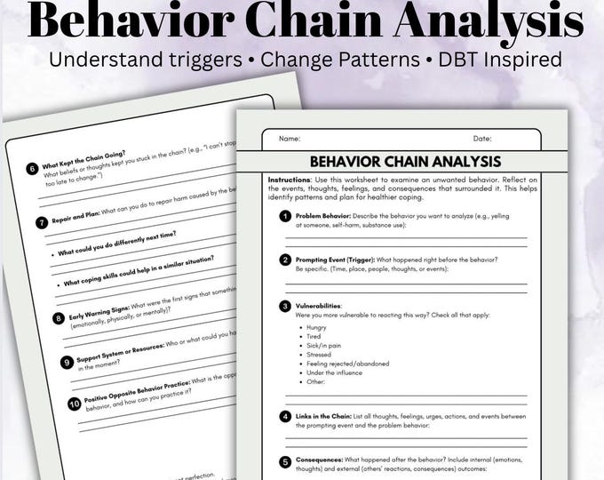 Behavioral Chain Analysis Bundled Worksheets for Therapists | DBT ...
